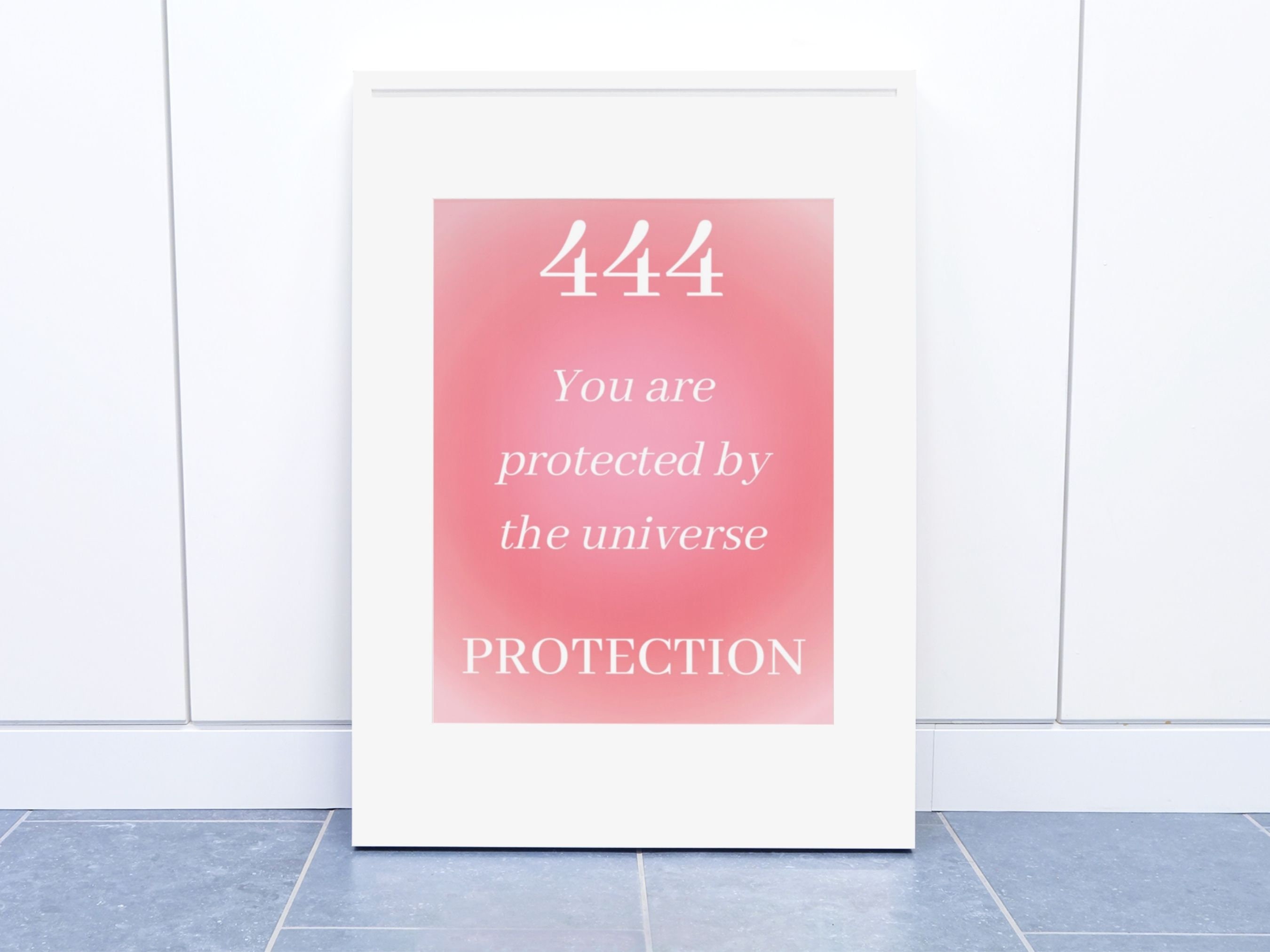 Set of 3 Angel Numbers Posters Angel Number 444 Protection Poster Pink Grainy Gradient Wall Art ...