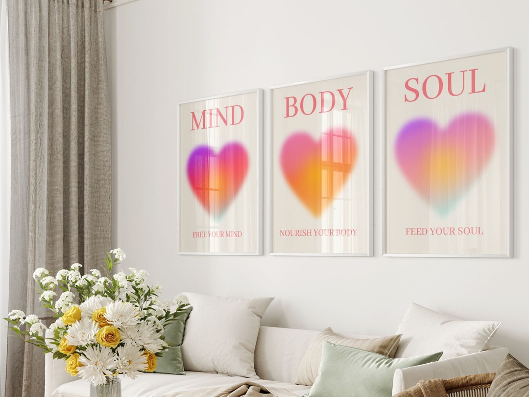 Mind Body Soul Heart Printable Set of 3 Positive Aura Posters Pink ...