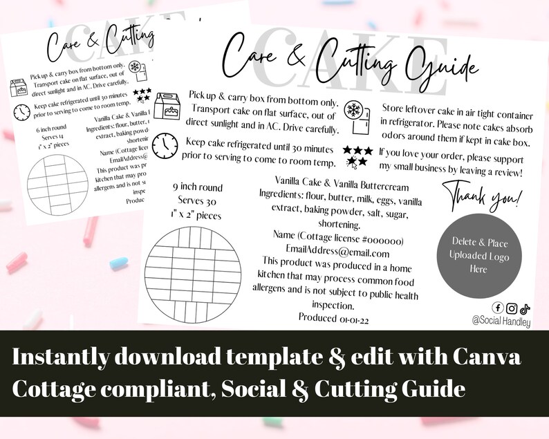 ROUND CAKE Cutting Guide & Care Card | Fully Customize | Cottage ...