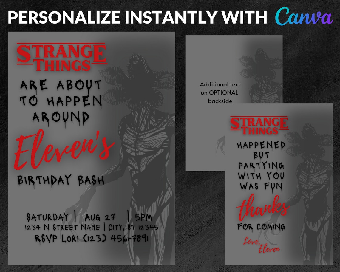 Demogorgon Stranger Things Invitation Thank You Card BUNDLE Download ...