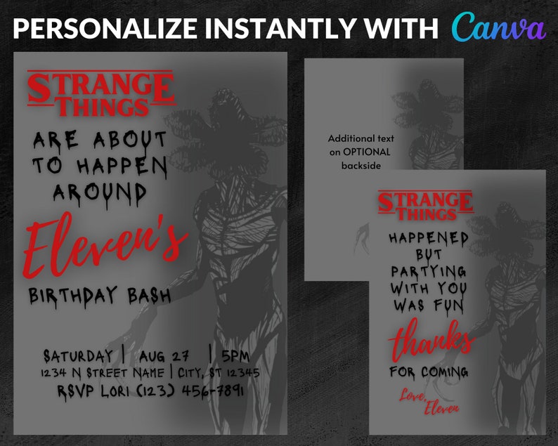 Demogorgon Stranger Things Invitation Thank You Card BUNDLE Download ...