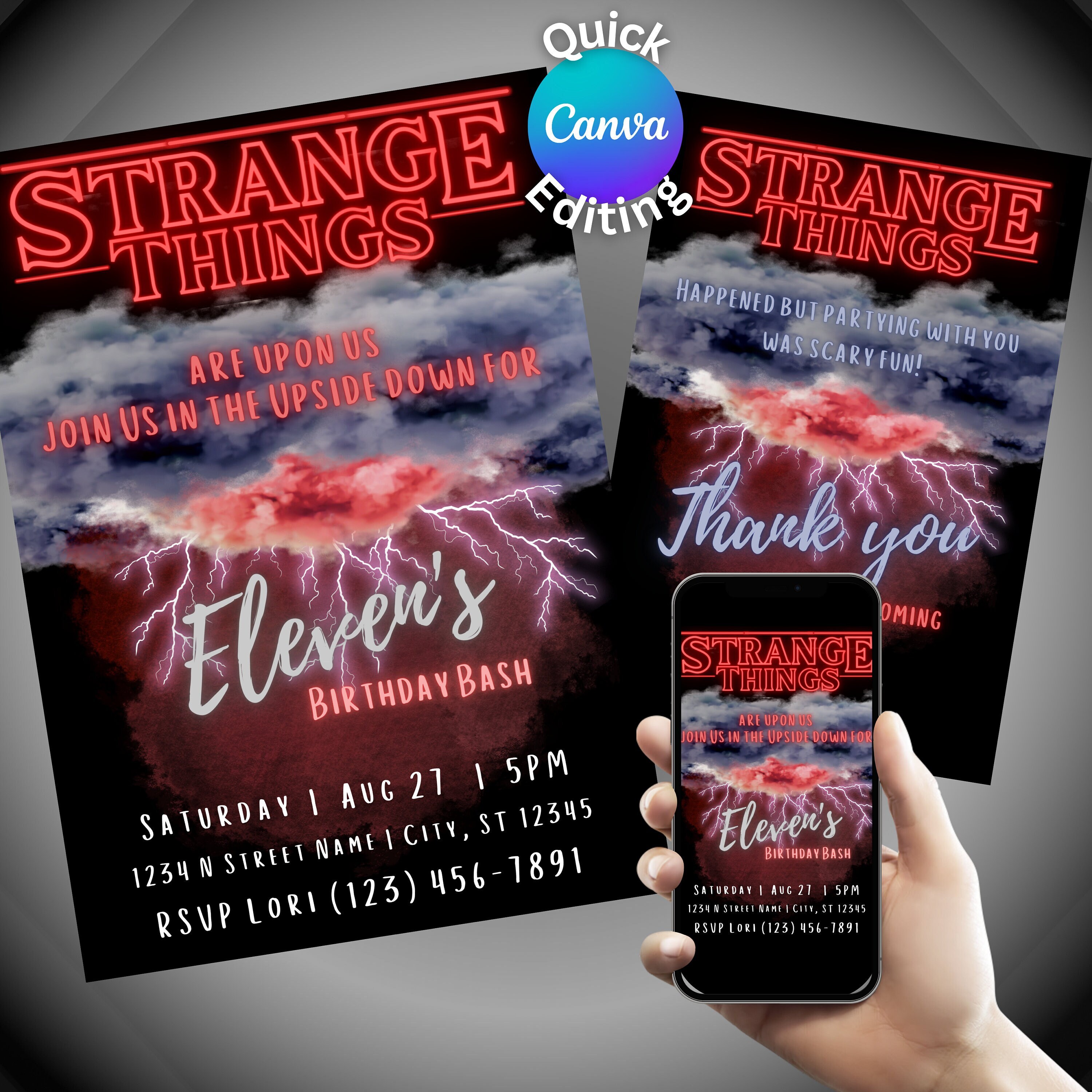 Stranger Things Invitation and Thank You Card BUNDLE | Download ...