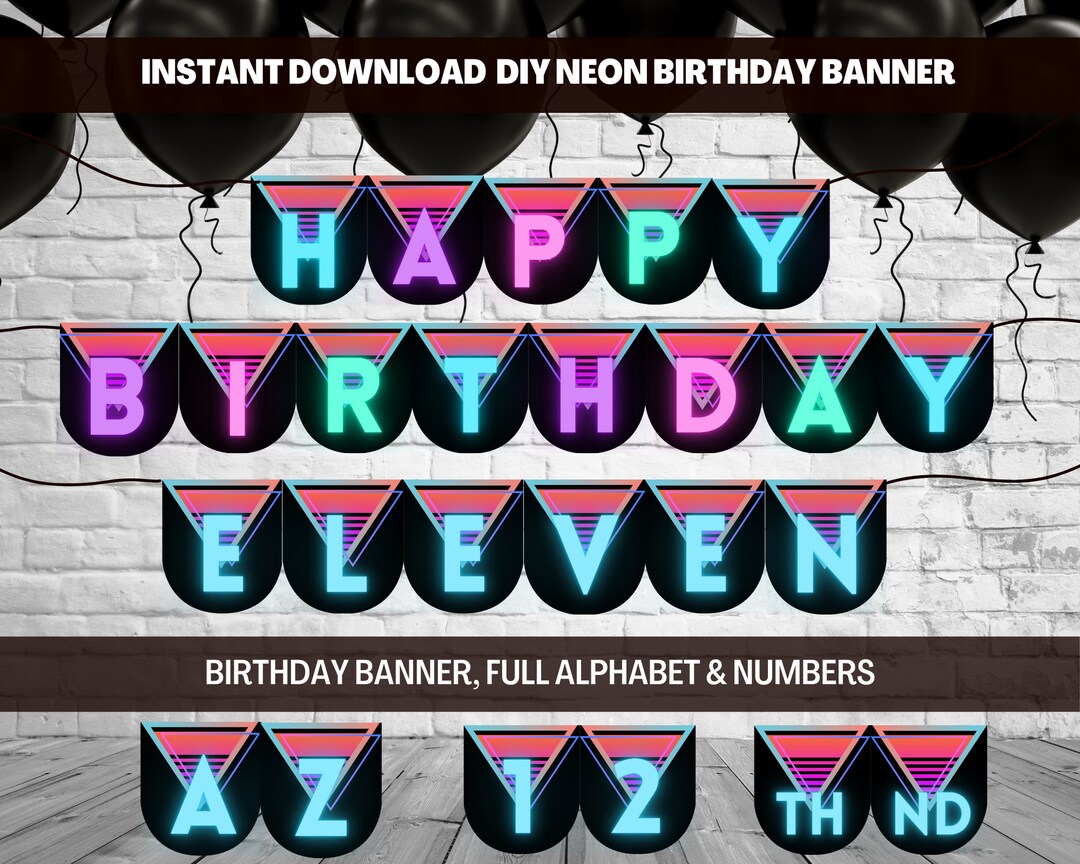 Neon 80s Stranger Things Banner | INSTANT Download | DIY | Download ...