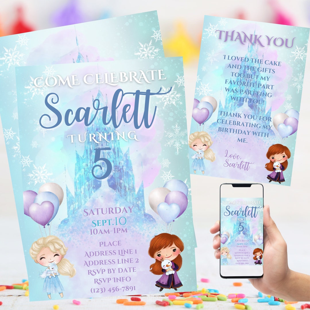 Frozen Birthday Invitation | Thank You Card BUNDLE | Download ...