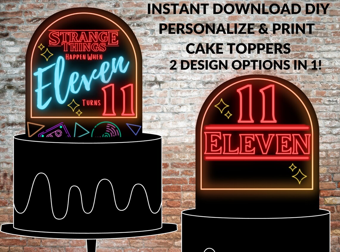 Neon Stranger Things Instant DIY Download CAKE TOPPER Set 2 - Etsy