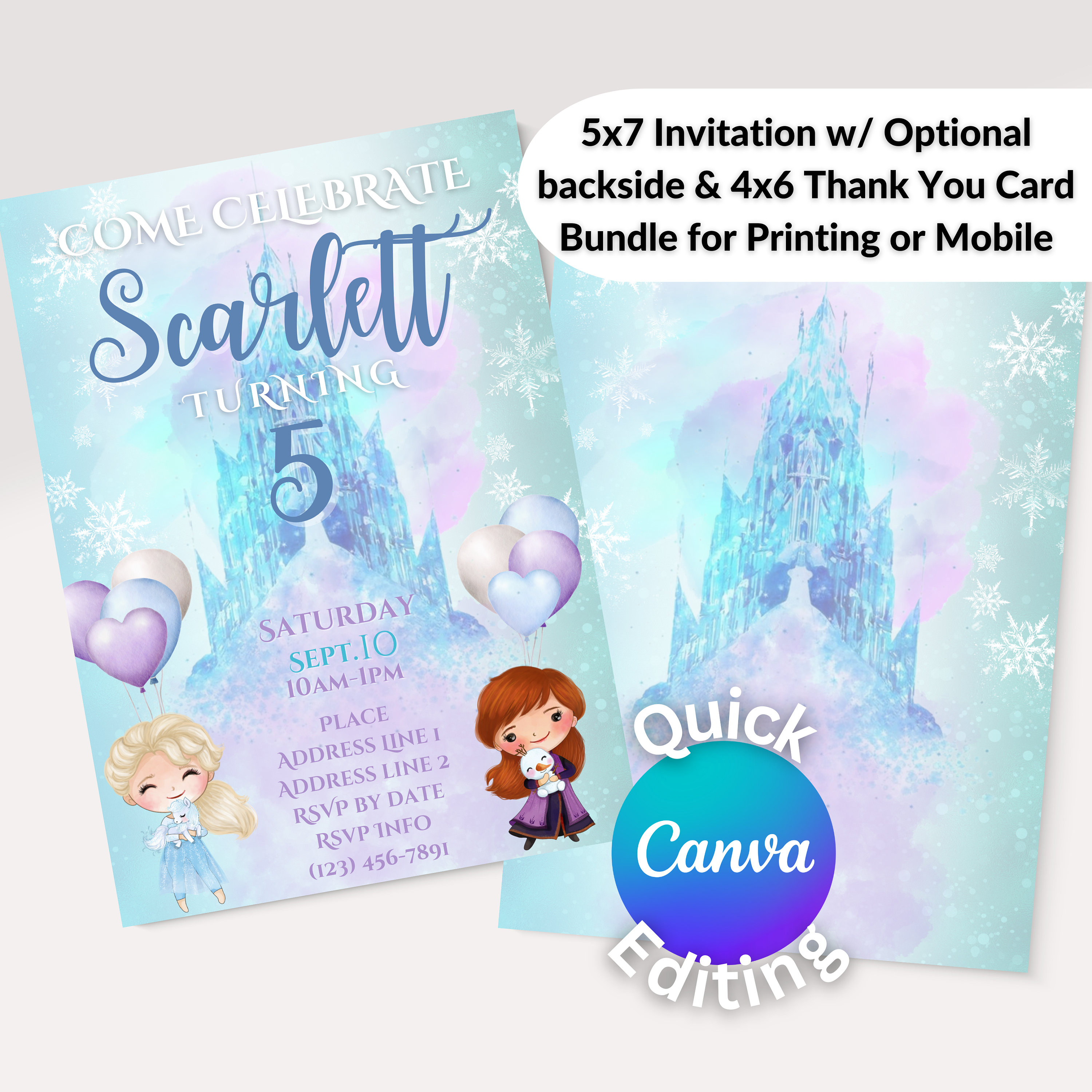 Frozen Birthday Invitation | Thank You Card BUNDLE | Download ...