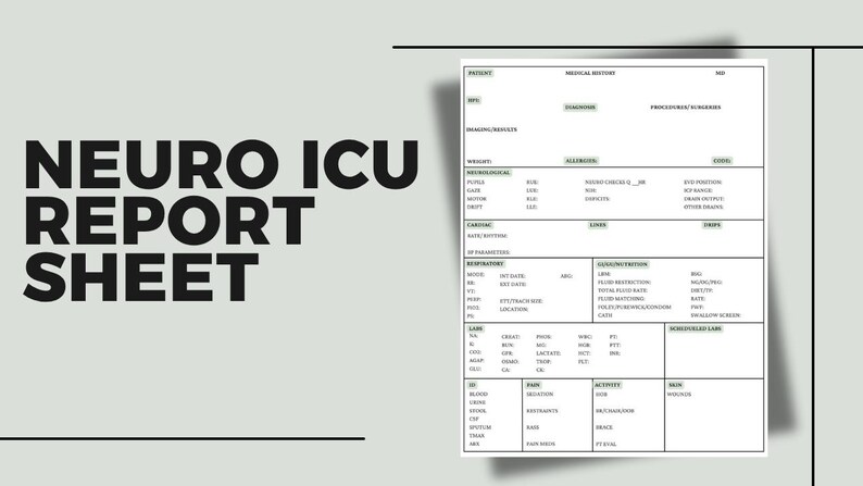 NEURO ICU Nurse Report Sheet - Printable Shift Report for Nurses ...