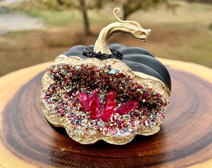 Pumpkin Amethyst Geode and Rhinestone Statue Home Decor Fall Autumn ...