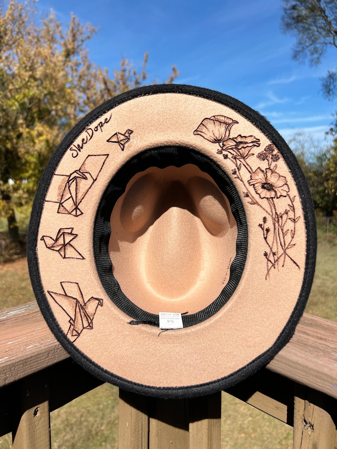 Two Tone Burned Fedora. Origami Dove and Poppies. Bird and Wildflower ...