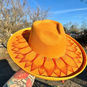Extra Wide Brim Rancher Hat Heart Crown Burned Sunflower Fedora - Etsy