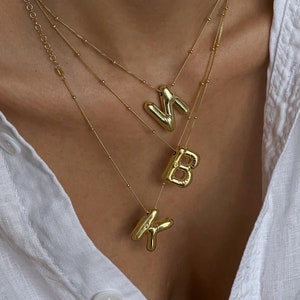 Gold Initial Necklace, 3D Balloon Letter Necklace, 14k Gold Bubble ...