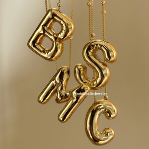 Gold Initial Necklace, 3D Balloon Letter Necklace, 14k Gold Bubble ...
