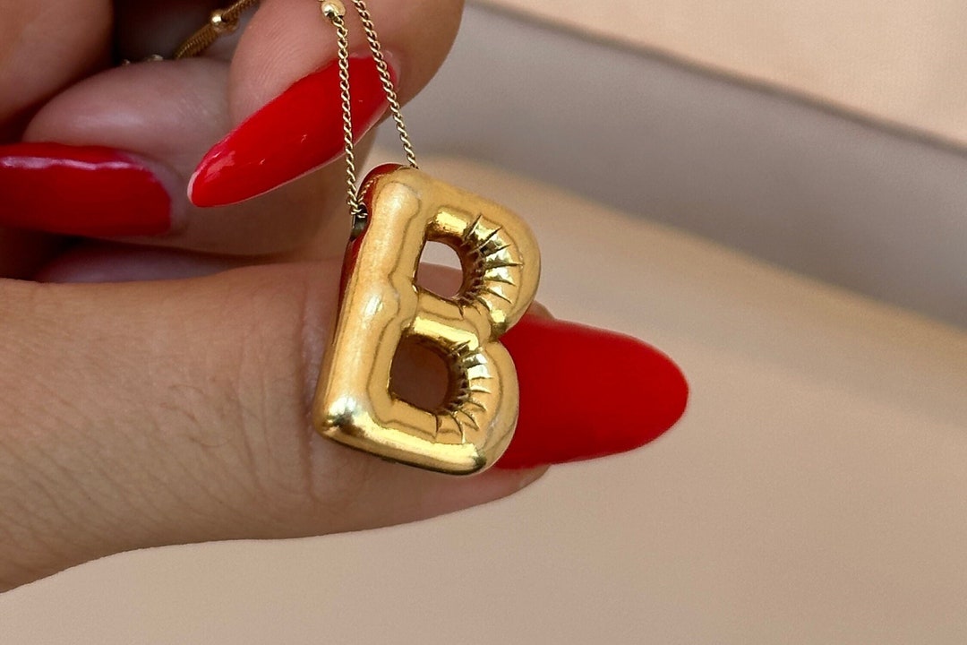 3D Bubble Letter Necklace Beaded Satellite Chain 14k Gold - Etsy
