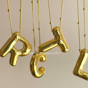 Gold Initial Necklace, 3D Balloon Letter Necklace, 14k Gold Bubble ...