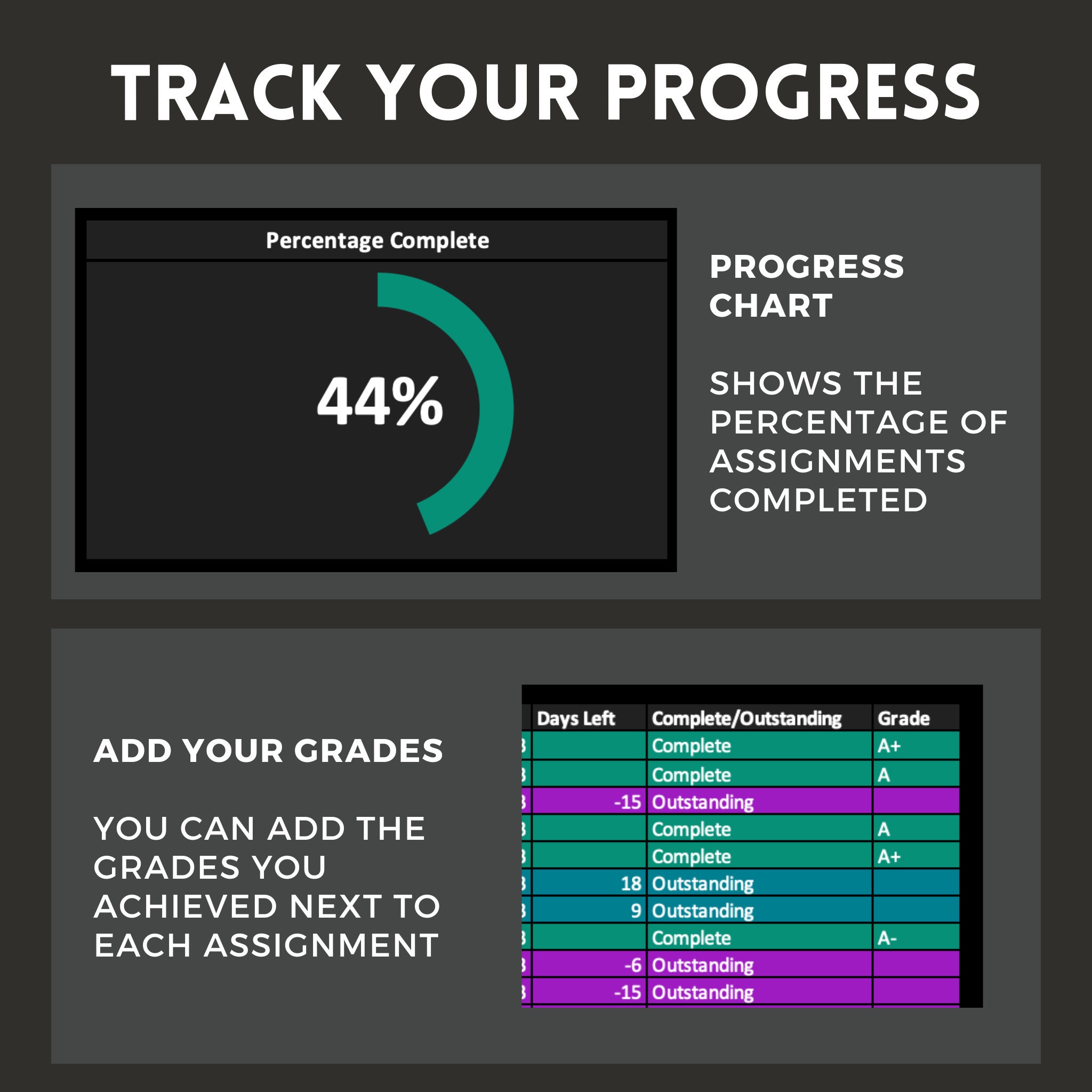 Assignment Tracker Dark Theme Excel Template UK Date Format - Etsy
