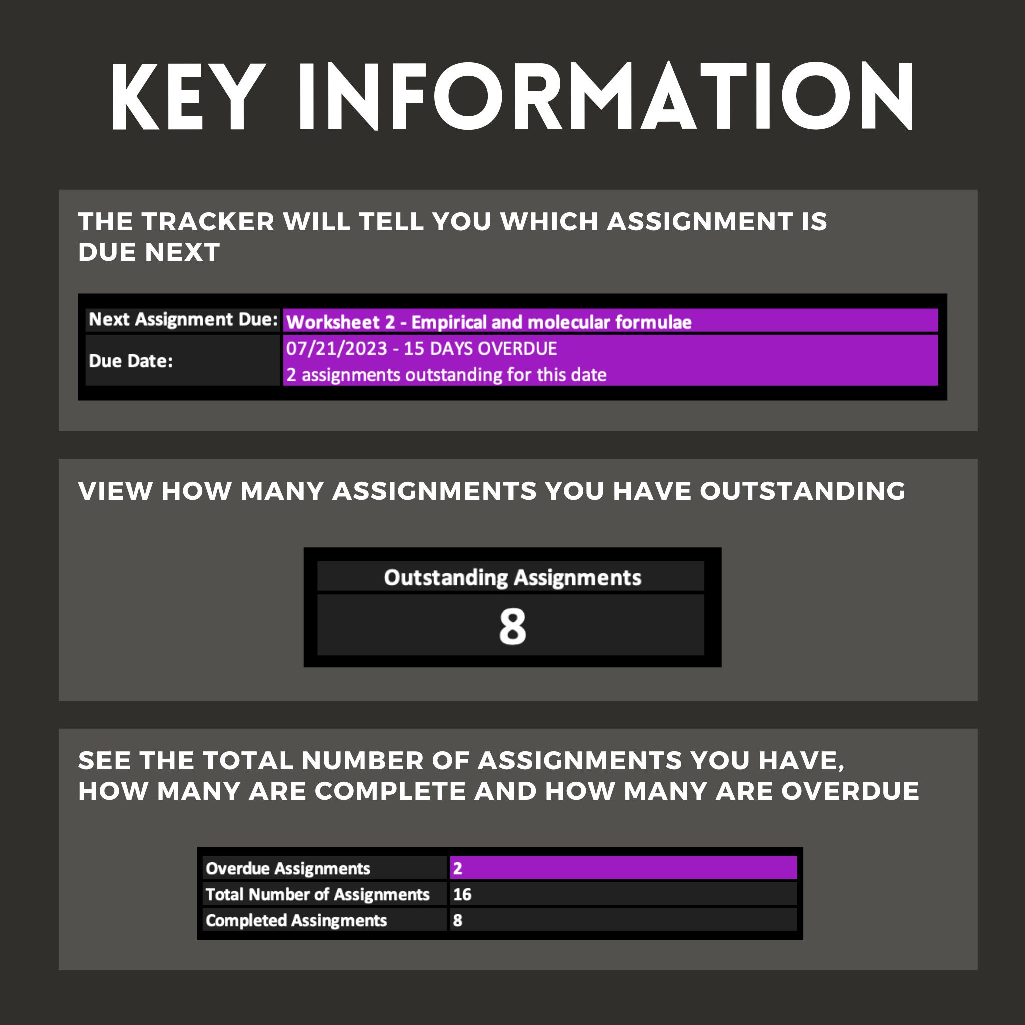 Assignment Tracker Dark Theme Excel Template UK Date Format - Etsy