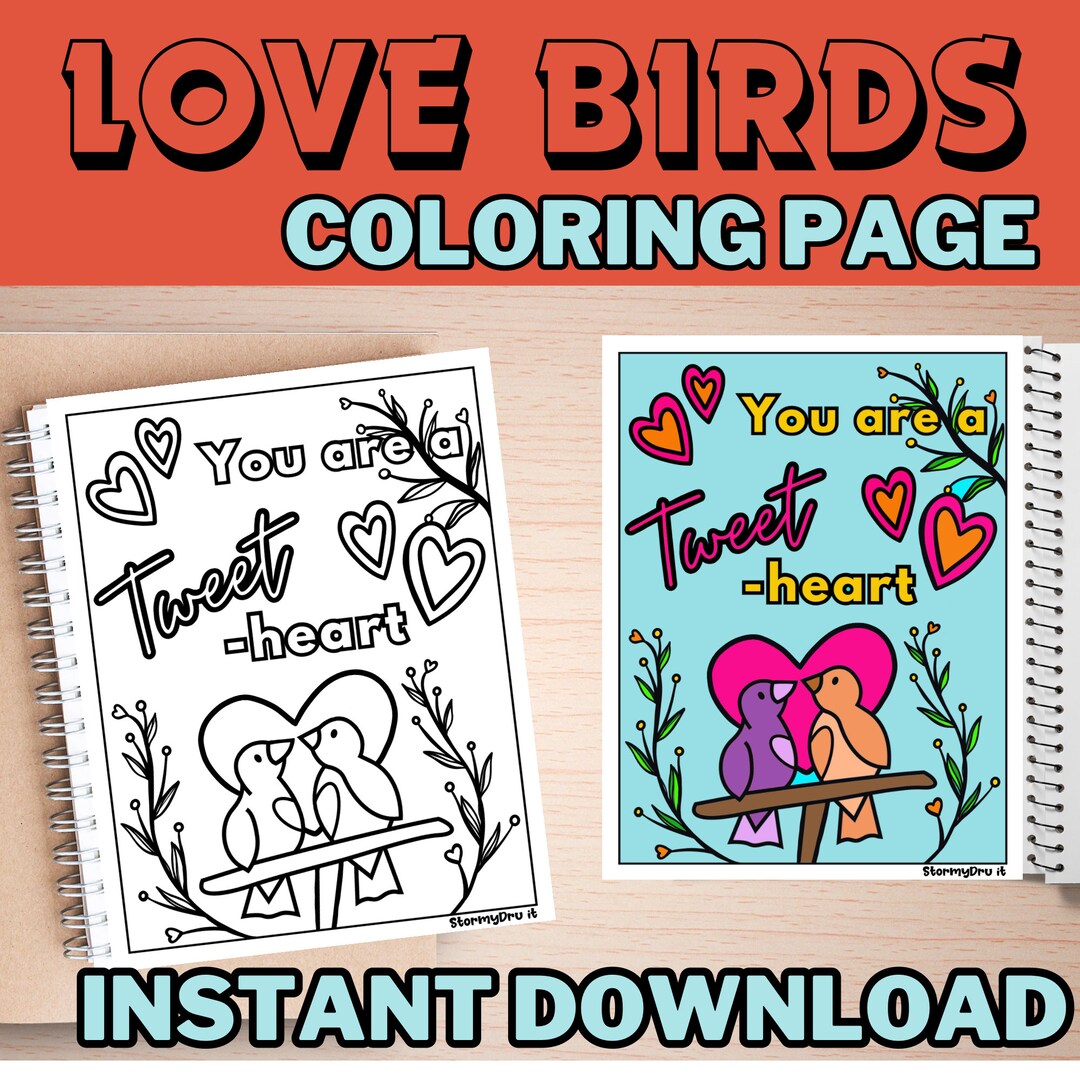 Love Birds Coloring Page - DIGITAL DOWNLOAD - Valentines Coloring Page ...