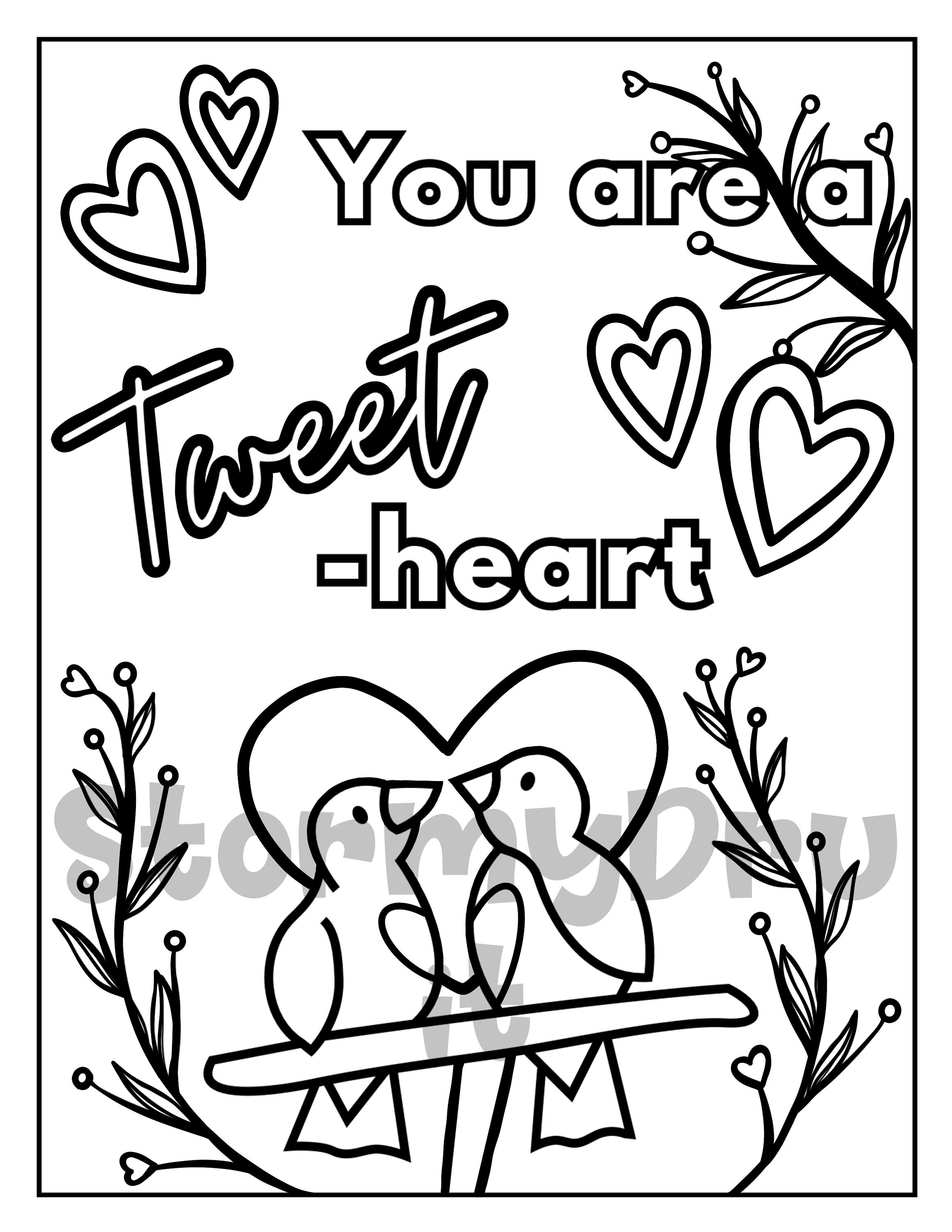 Love Birds Coloring Page - DIGITAL DOWNLOAD - Valentines Coloring Page ...
