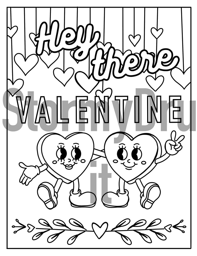 Vintage Valentines Coloring Page - Digital Download - Cute Vday ...