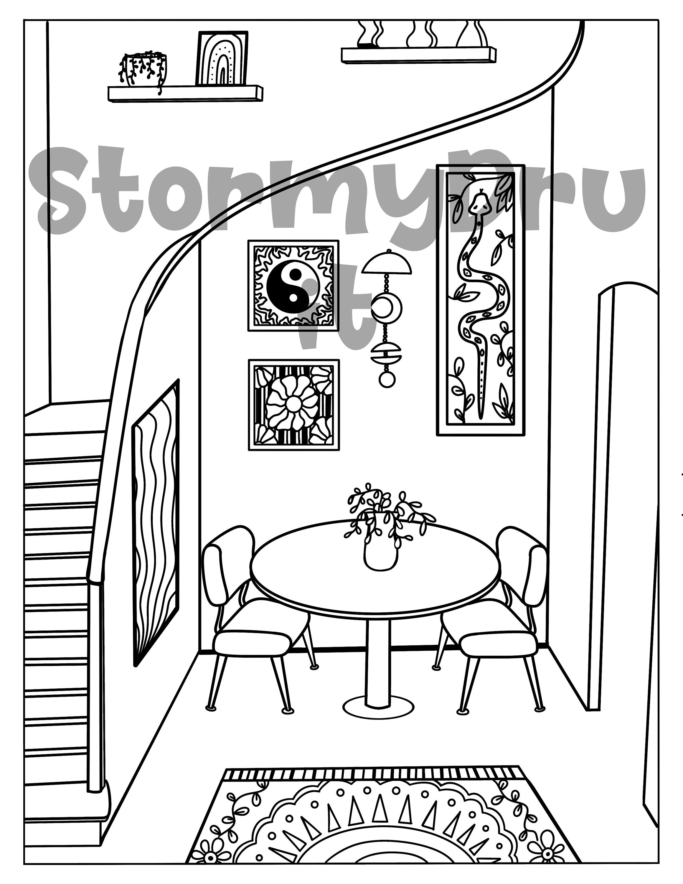 Vintage Living Room Coloring Page | DIGITAL Download Color Sheet ...