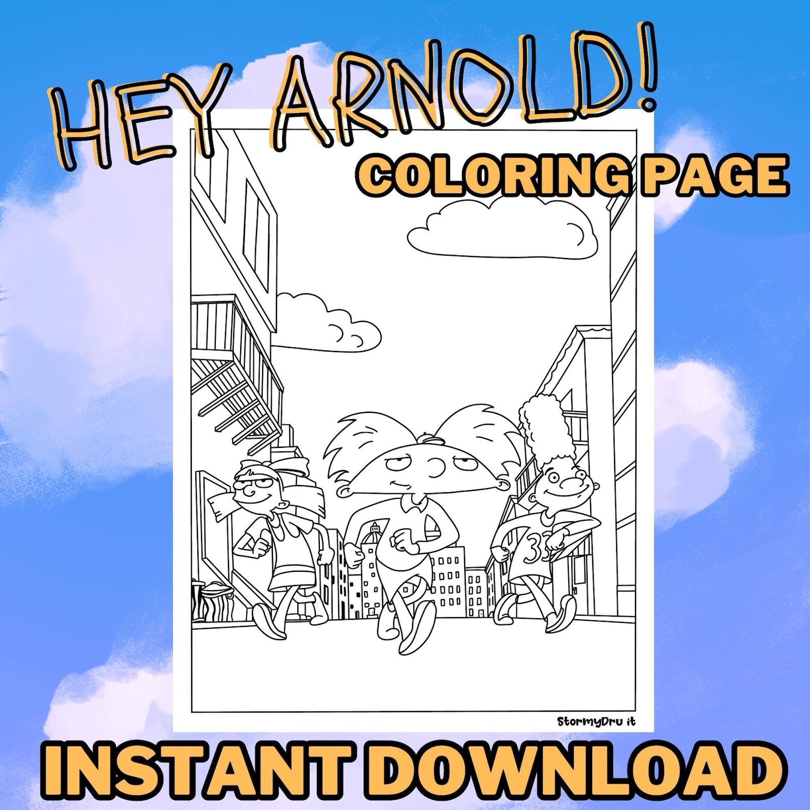 Hey Arnold Coloring Page - DIGITAL DOWNLOAD - 90s Coloring Sheet ...