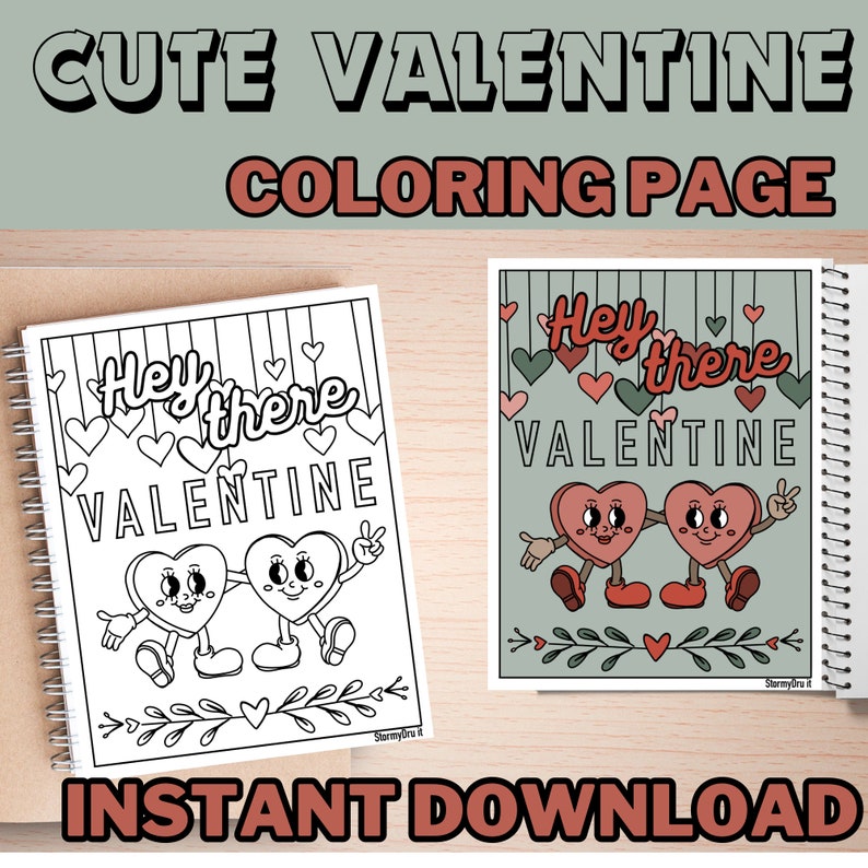 Vintage Valentines Coloring Page - Digital Download - Cute Vday ...
