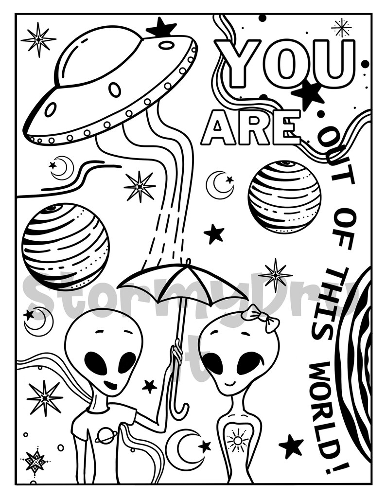 Alien Coloring Page - DIGITAL DOWNLOAD - Outer Space Coloring Sheet ...