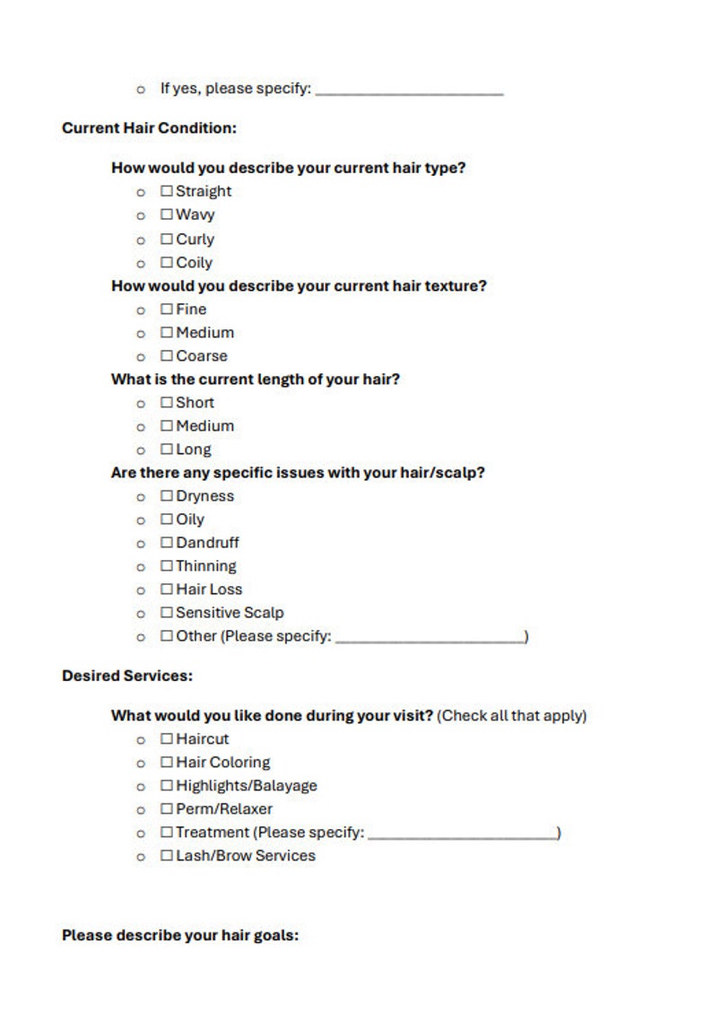 Hair Salon New Client Forms, Client Intake Forms, Salon Forms - Etsy