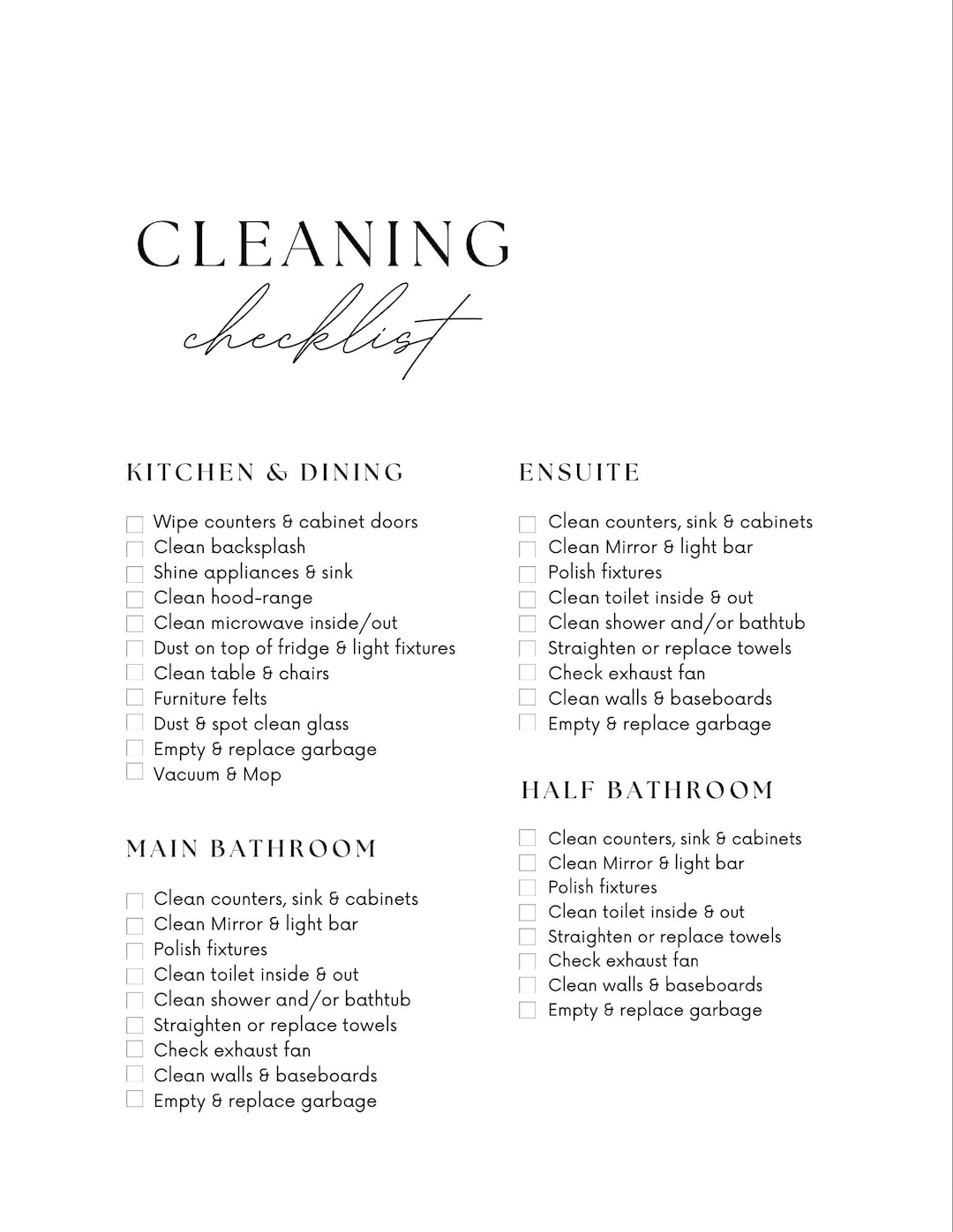 Vrbo Airbnb Employee Cleaning Checklist - Etsy