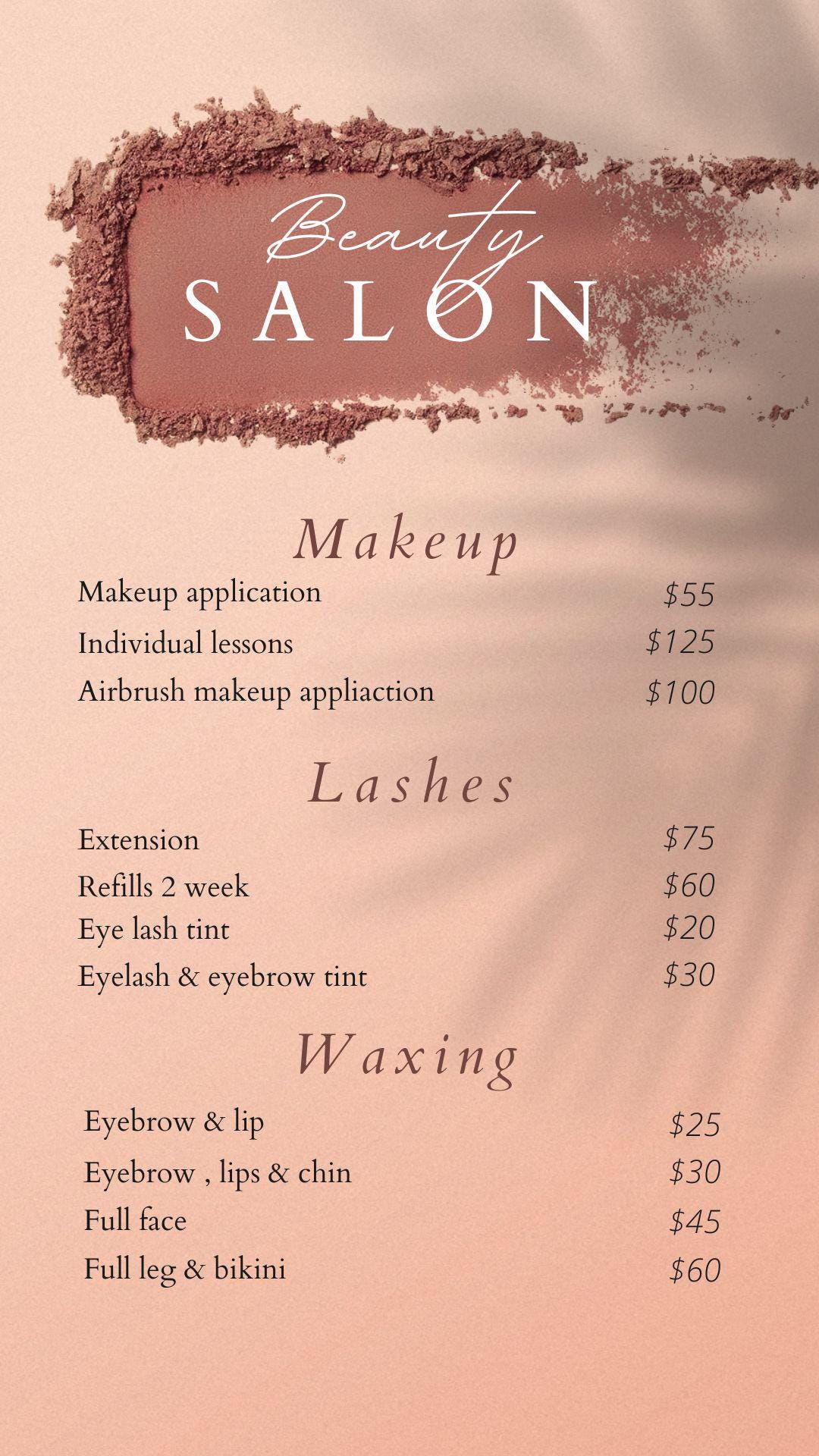 Salon Menu, Editable Menu, Makeup Menu, Hair Salon Menu, Beauty Salon ...