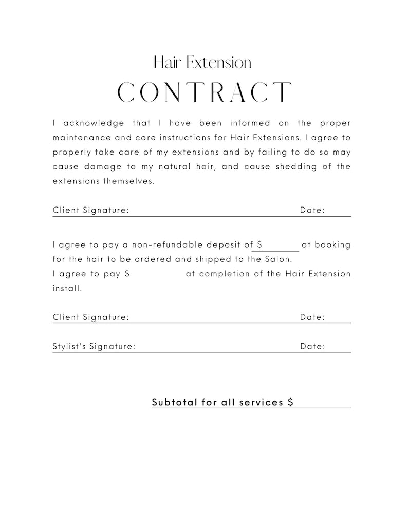 Hair Extension Contract Hair Extension Form Hair Extension Waiver - Etsy