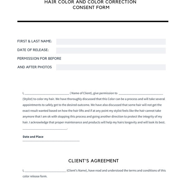 Hair Color Waiver Form - Etsy