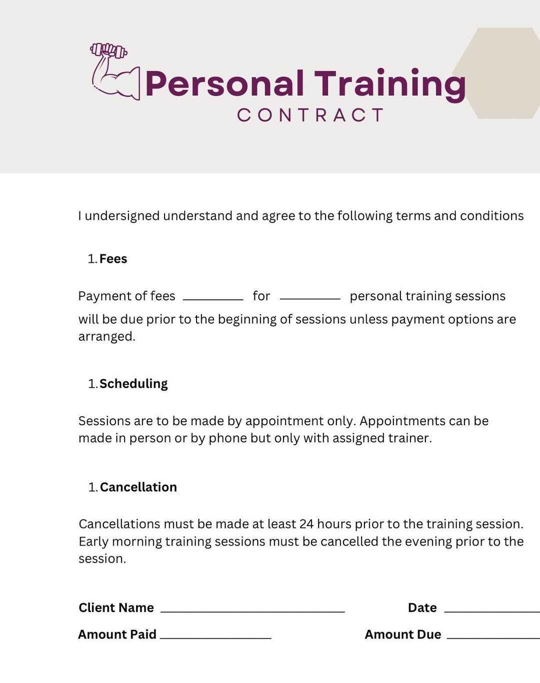 Contrato de entrenamiento personal - Etsy México