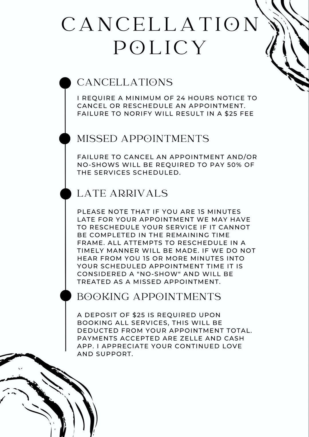 Salon Cancellation Policy Salon Policy Cancellation Policy Etsy