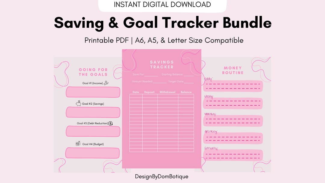 Savings & Goal Tracker Printable | A5, A6, Letter Compatible | Budget ...