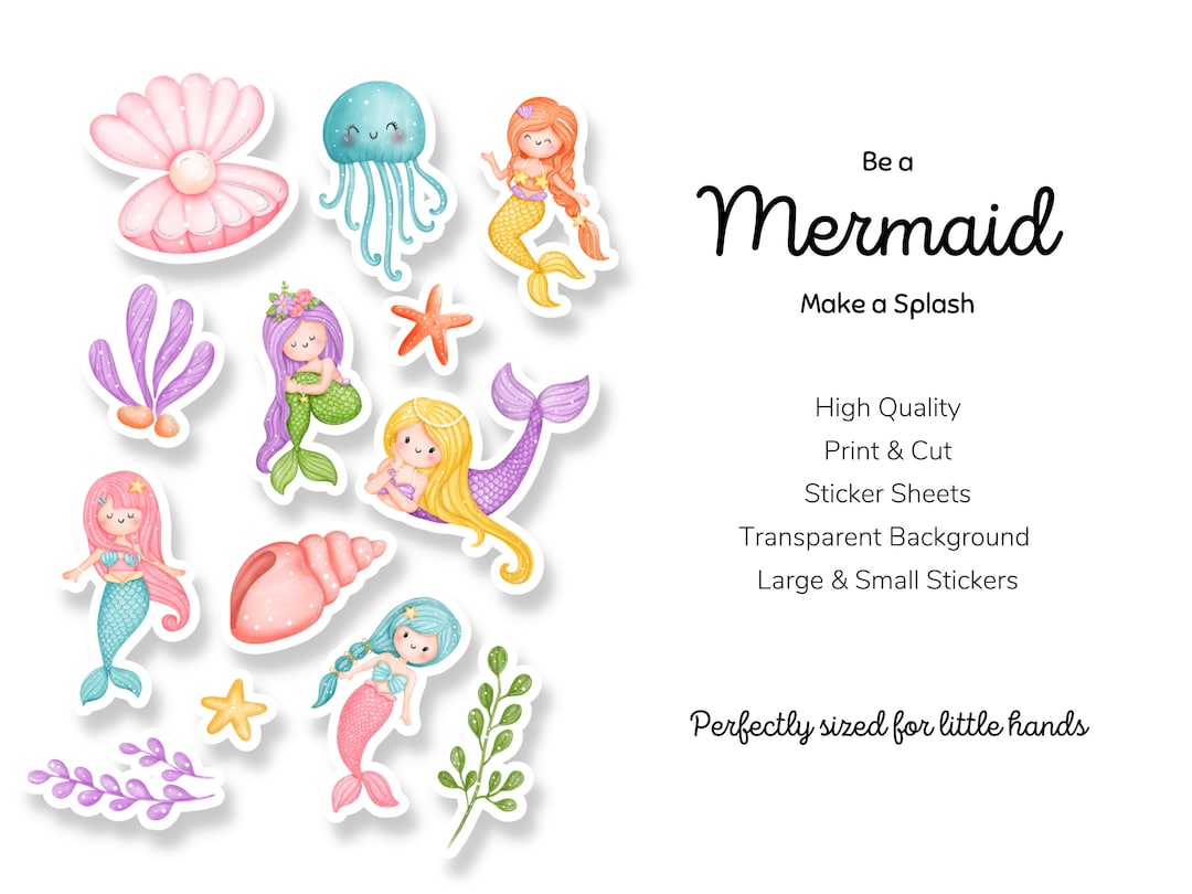 Print and Cut Mermaid Sticker Sheets, Planner Stickers, Mermaid ...