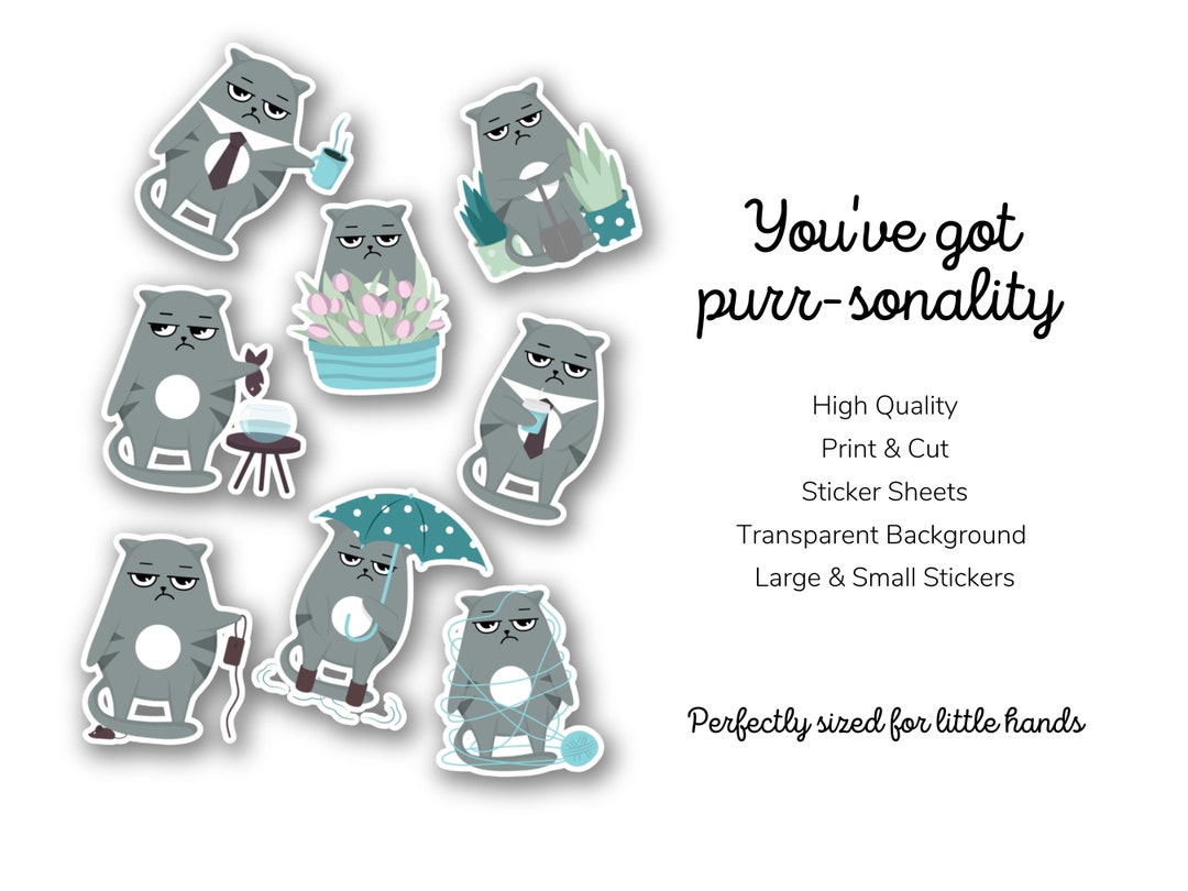 Print and Cut Funny Cat Stickers, Attitude Sticker Sheets, Kitten ...