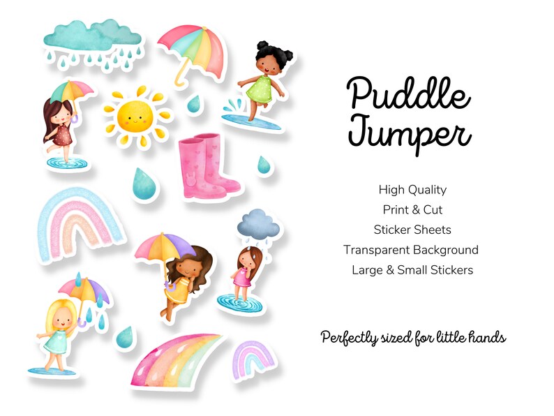 Print and Cut Rainy Day Stickers, Weather Stickers, Spring, Sticker ...
