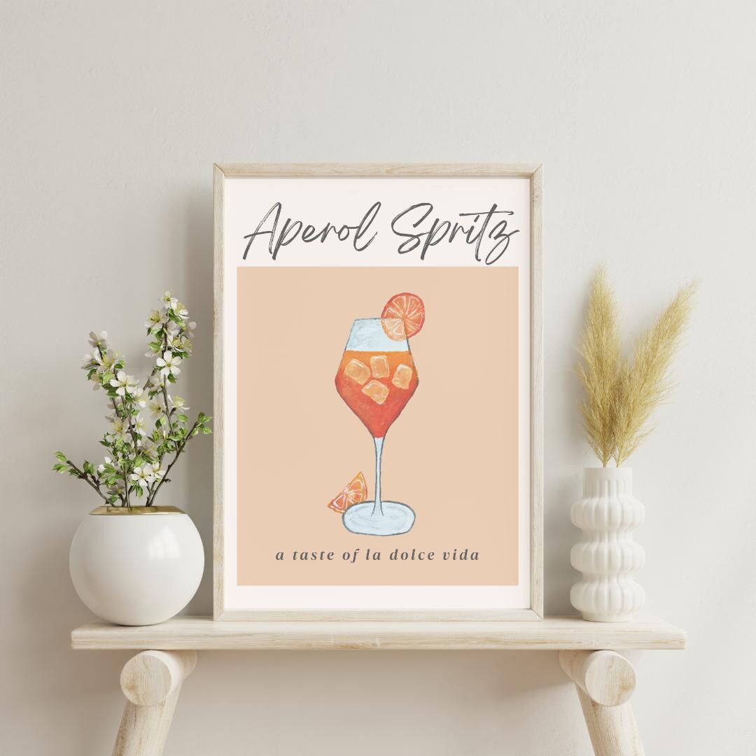 Aperol Spritz Wall Art – Hand-painted Cocktail Print, Framed Italian ...
