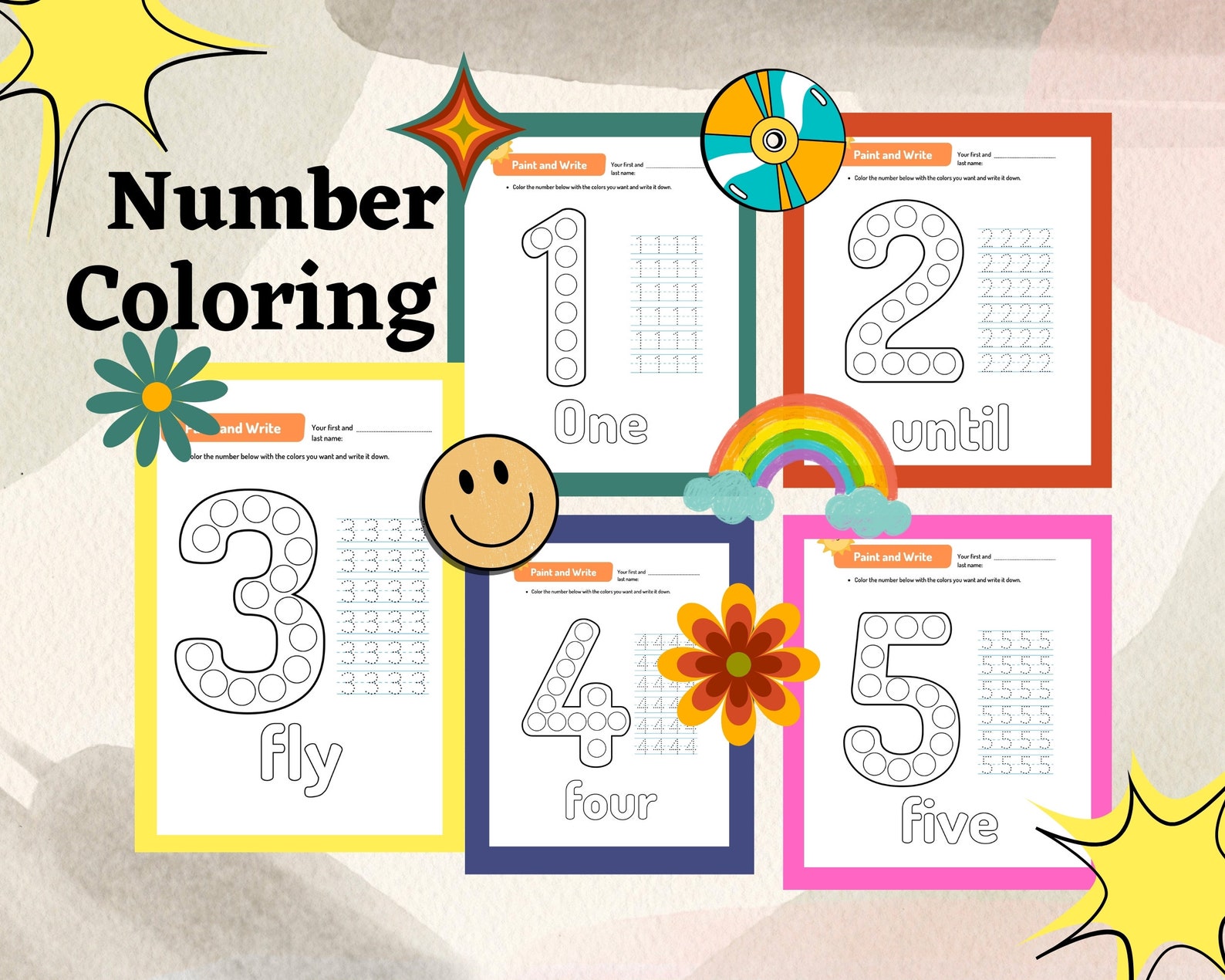 Printable Number Coloring and Writing Worksheet | Preschool ...