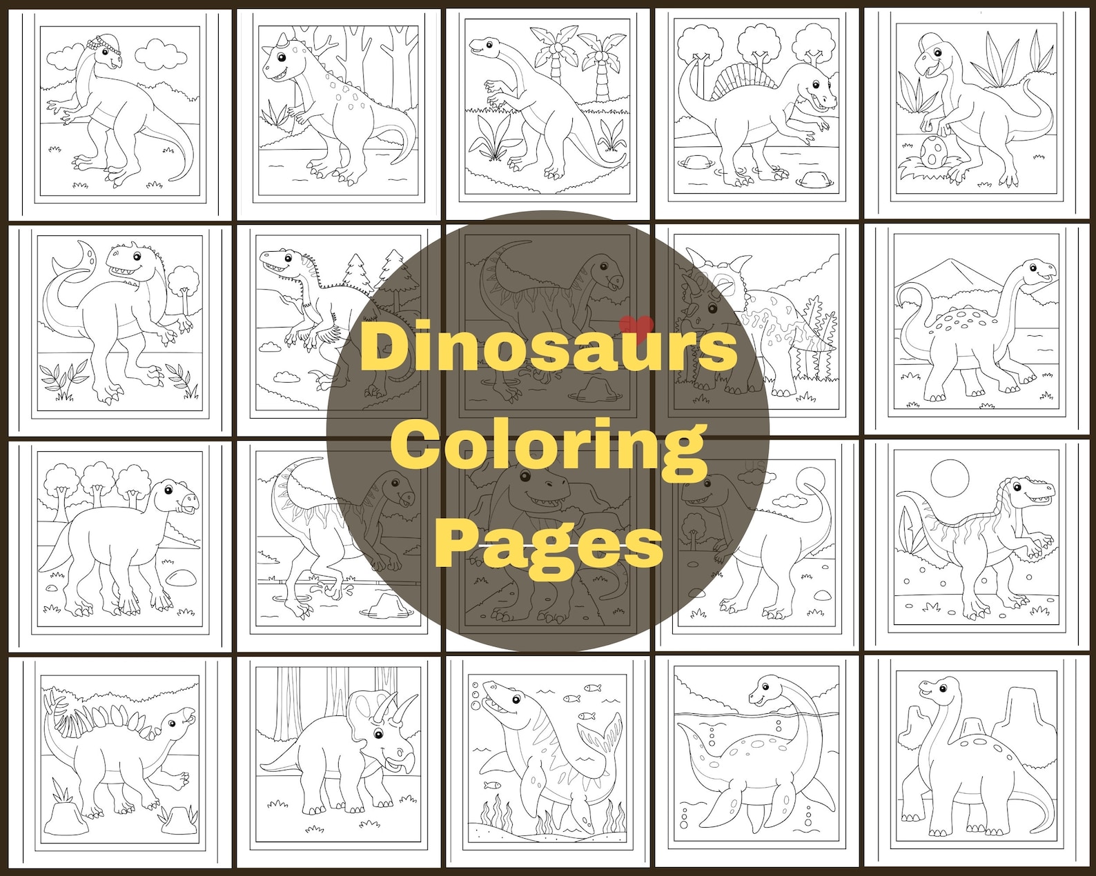 Printable Dinosaur Coloring Pages | 30 Pages | Cute Dinosaurs Coloring ...