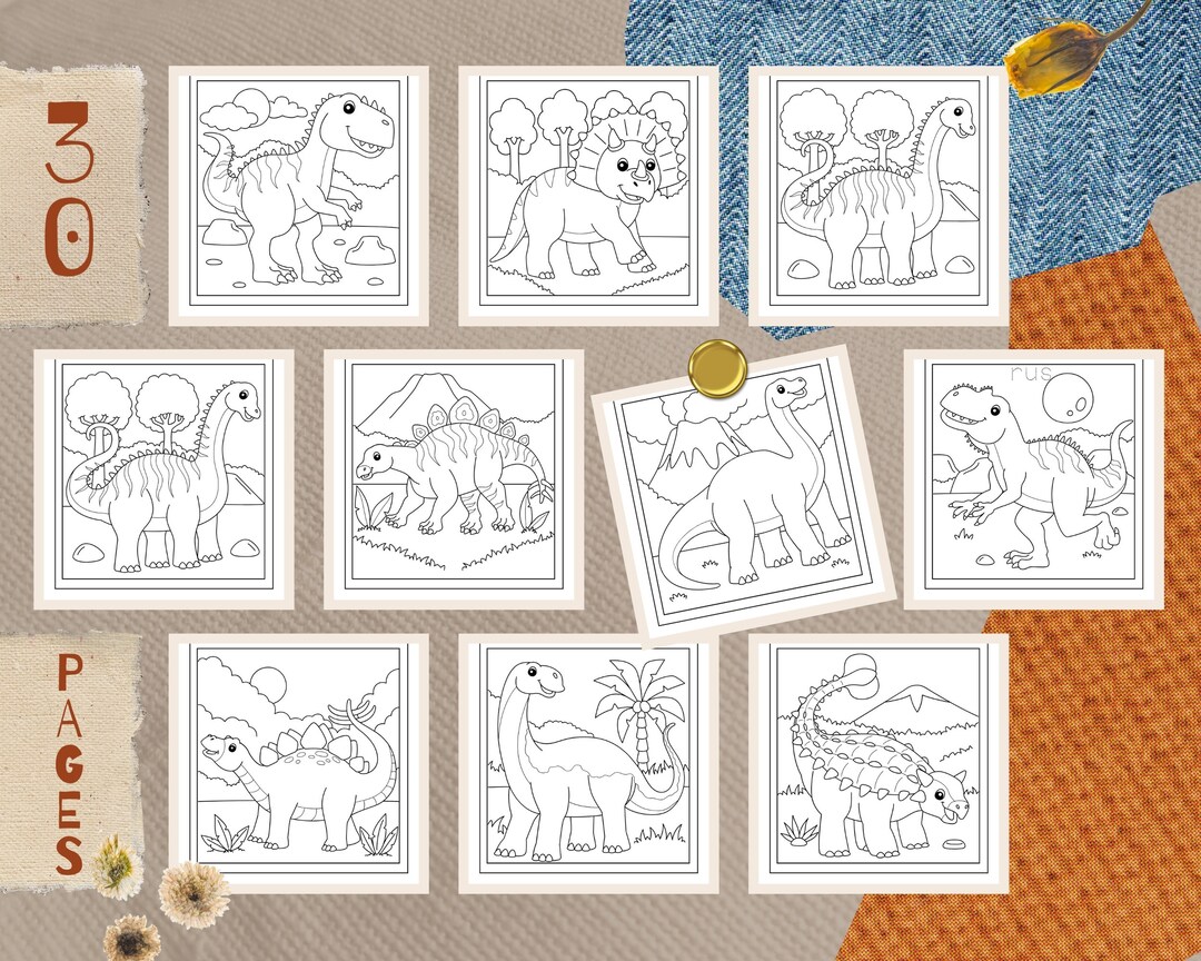 Printable Dinosaur Coloring Pages | 30 Pages | Cute Dinosaurs Coloring ...