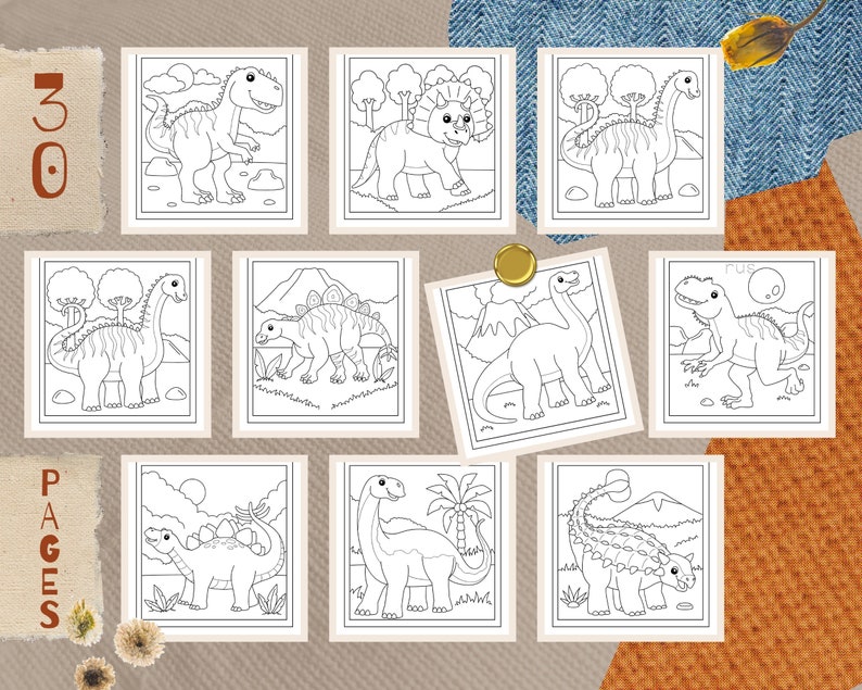Printable Dinosaur Coloring Pages | 30 Pages | Cute Dinosaurs Coloring ...