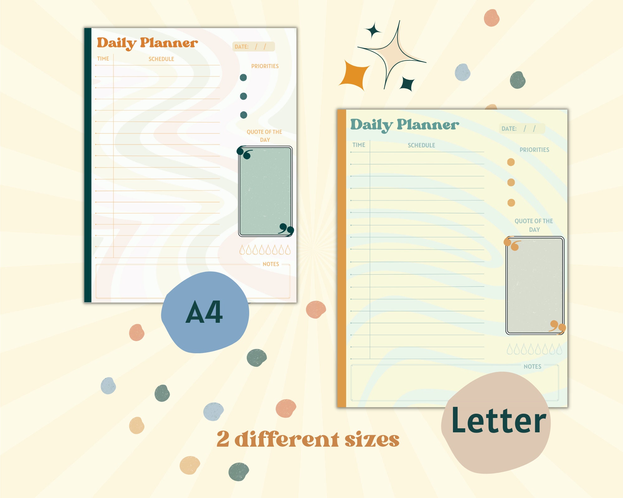 Colorful Daily Planner Page, Digital Retro Planner, Reusable Digital ...
