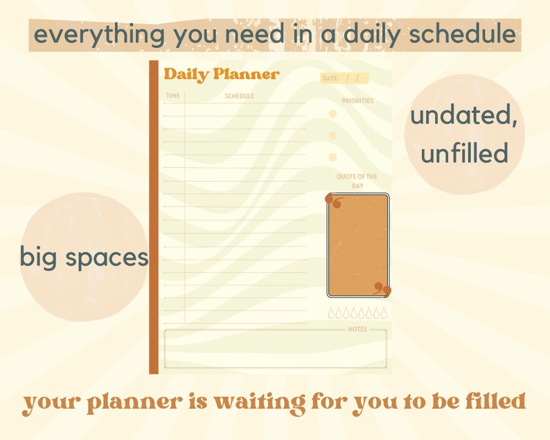 Colorful Daily Planner Page, Digital Retro Planner, Reusable Digital ...