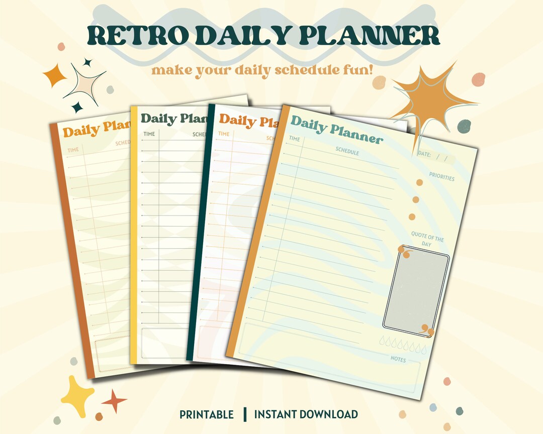 Colorful Daily Planner Page, Digital Retro Planner, Reusable Digital ...