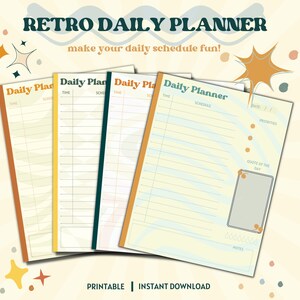 Colorful Daily Planner Page, Digital Retro Planner, Reusable Digital ...