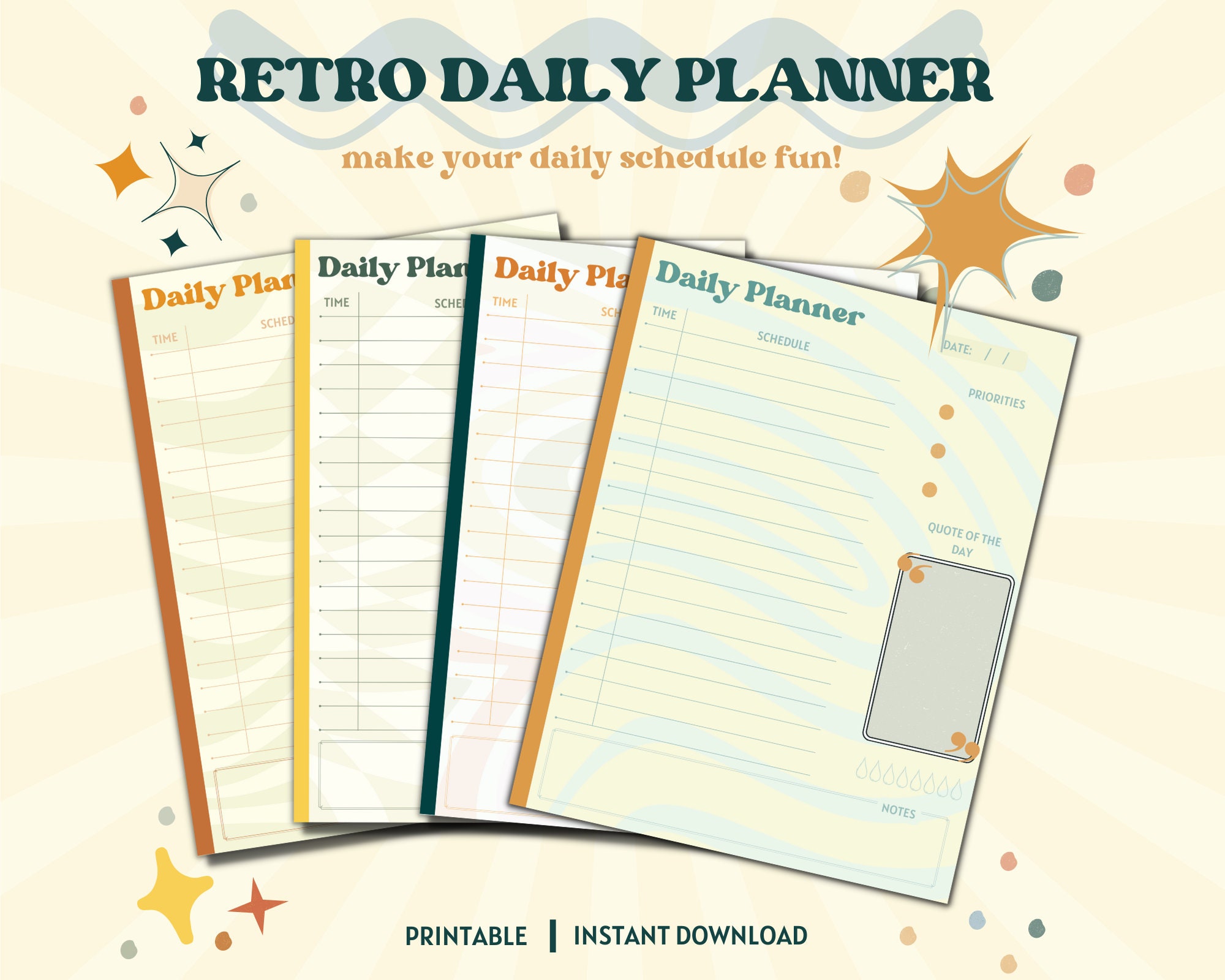 Colorful Daily Planner Page, Digital Retro Planner, Reusable Digital ...