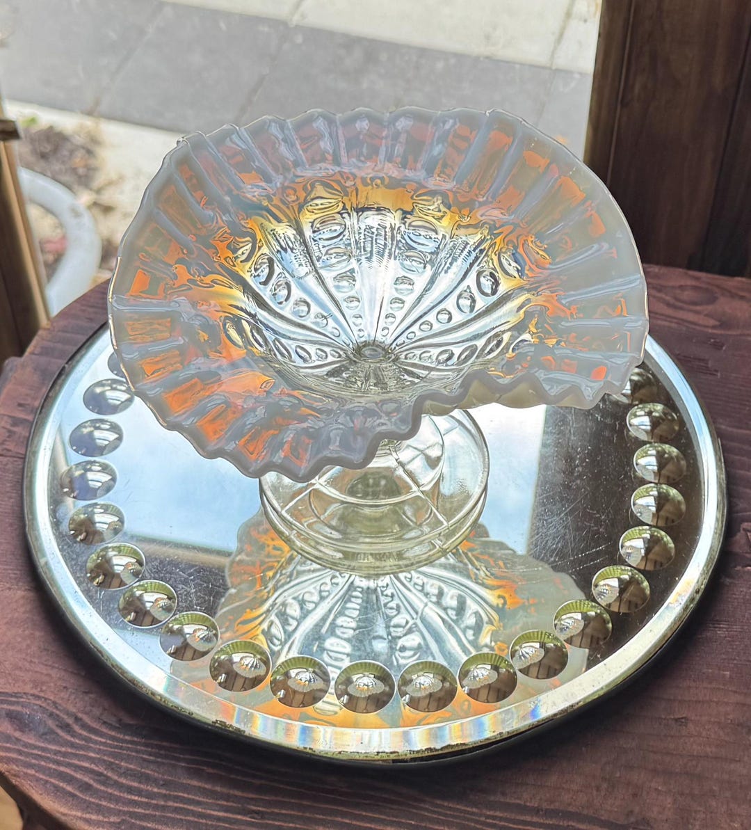 Dugan Glass Concave Columns/coinspot White Opalescent Candy Dish - Etsy