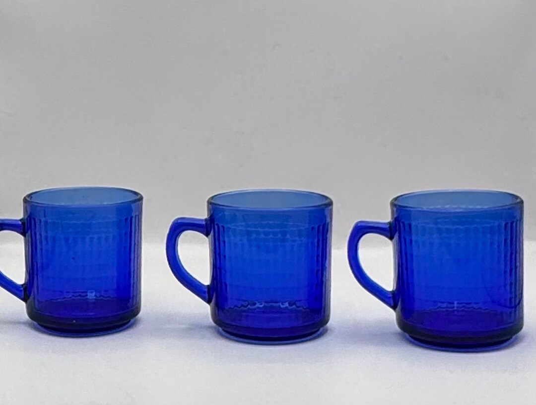Vintage Cobalt Blue Glass Mugs Made in Mexico Set of 3 - Etsy